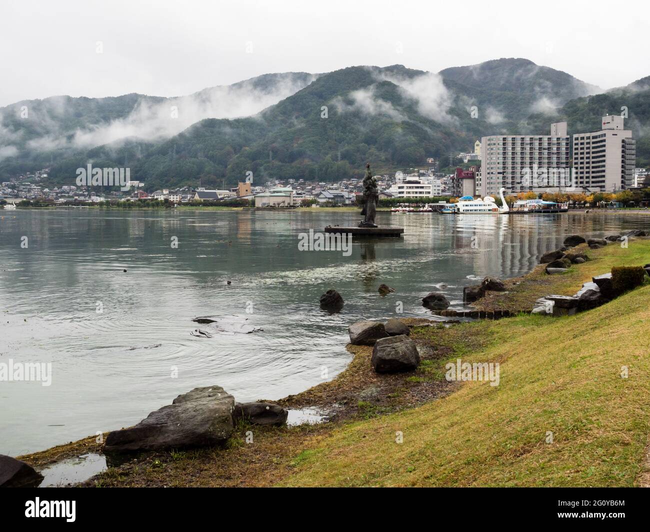 Suwa, Japan - October 21, 2017: Rainy day at Suwa Lakeside Park with ...