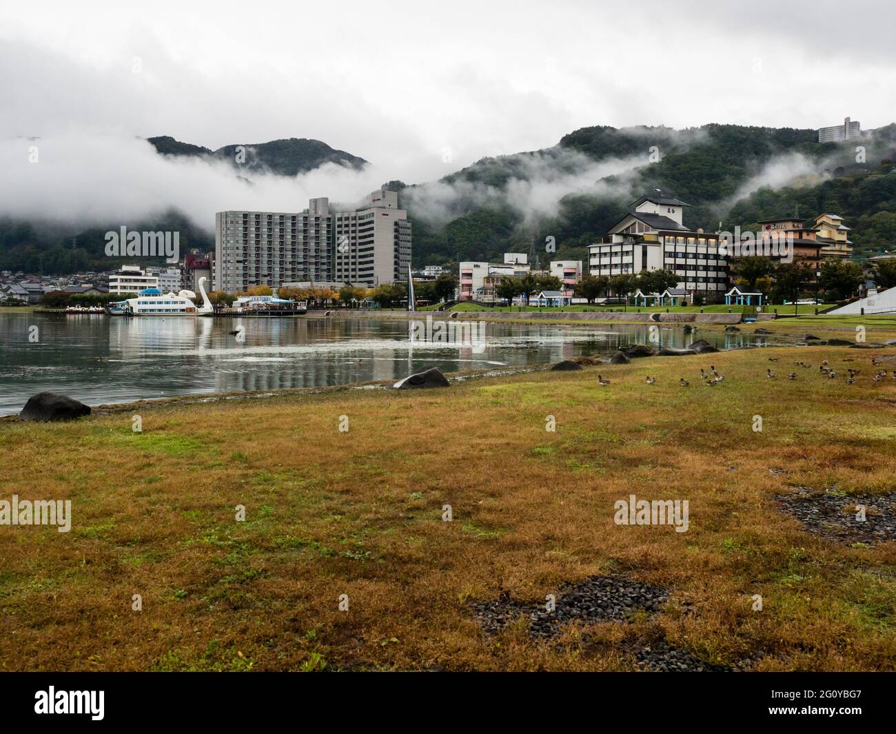 Suwa, Japan - October 21, 2017: Rainy day at Suwa Lakeside Park with ...