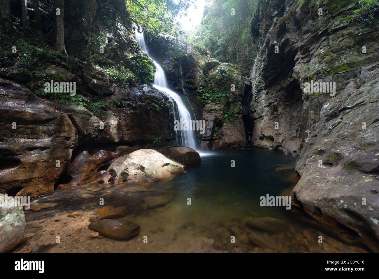 Beautiful waterfalls of the Macquarie Pass Australia. Sunlight streams ...