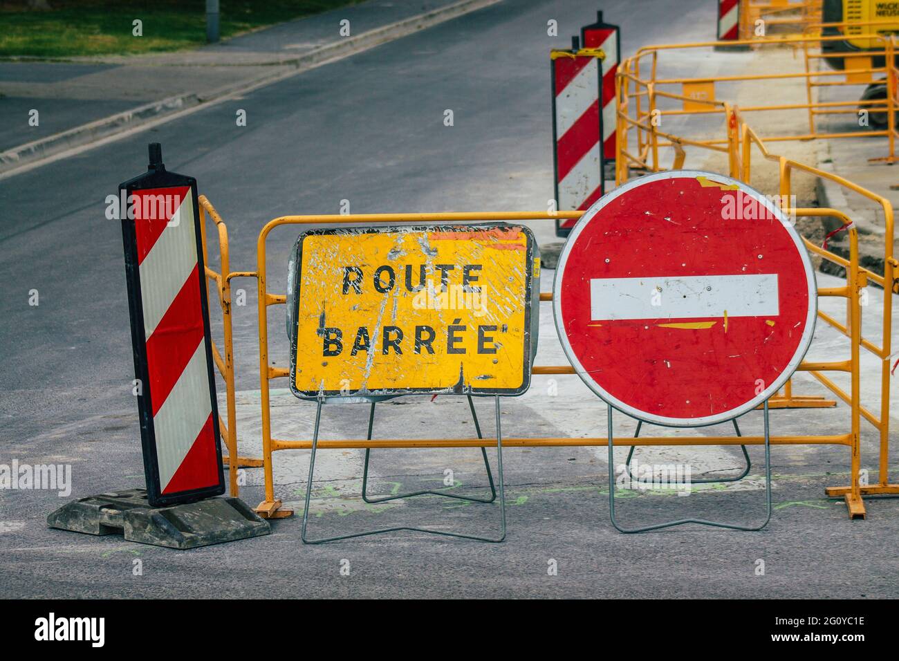 Reims France June 03, 2021 Street sign or road sign, erected at the ...