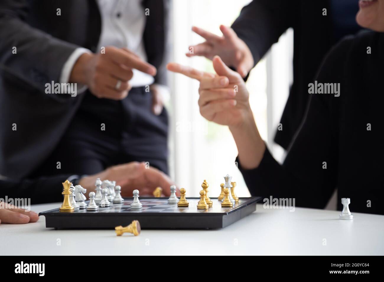 Business people talking discussing and gesturing for the new project ...