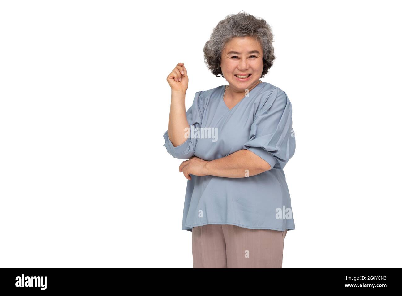Portrait of Asian senior woman smile isolated over white background ...