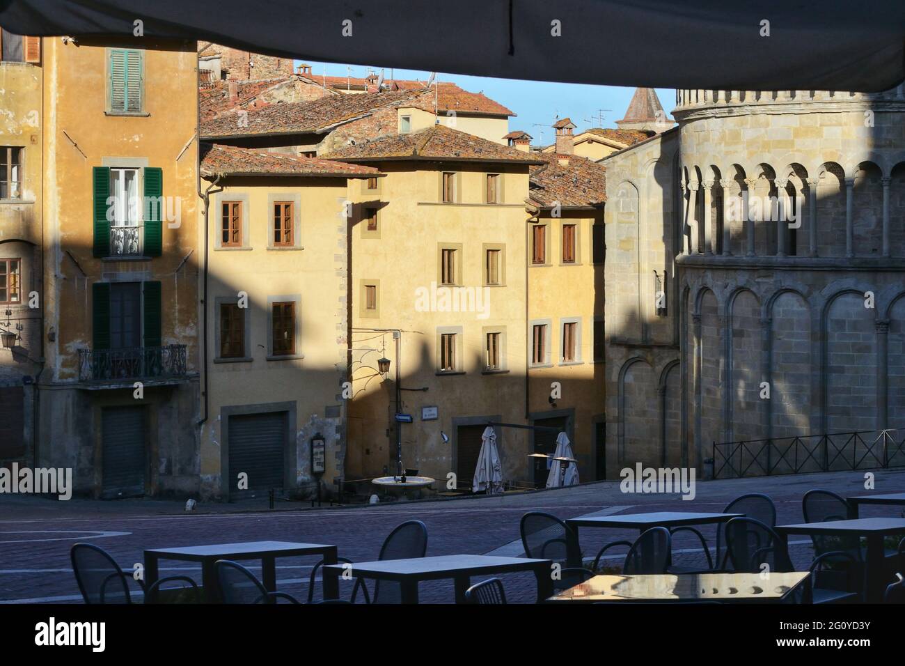 ancient buildings in the ancient main square of arezzo with empty ...