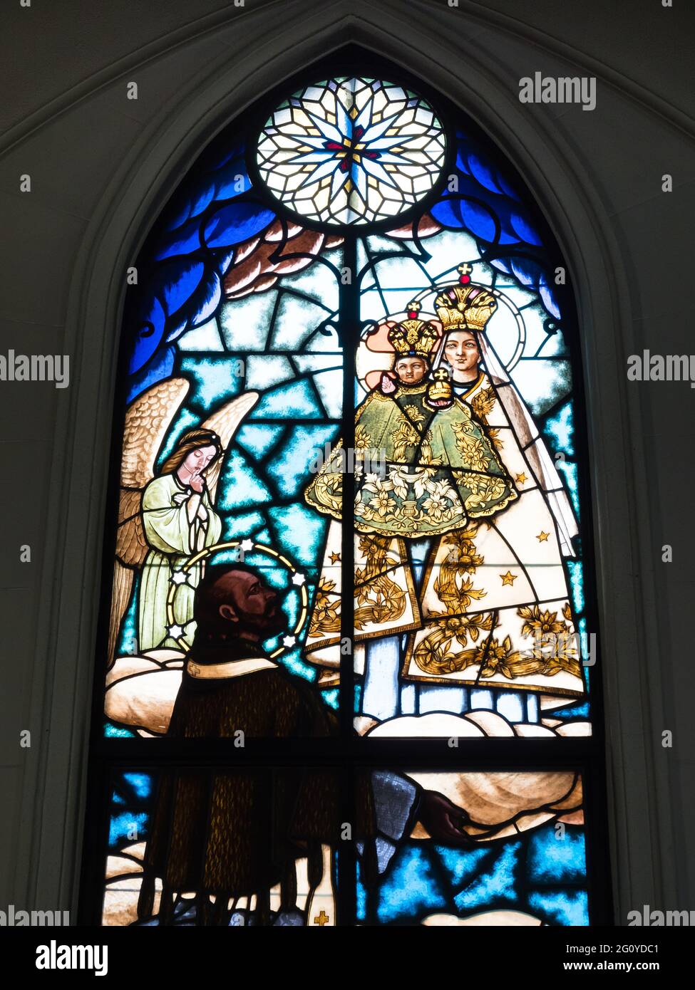 Yokohama, Japan - October 14, 2017: Stained glass window inside the ...