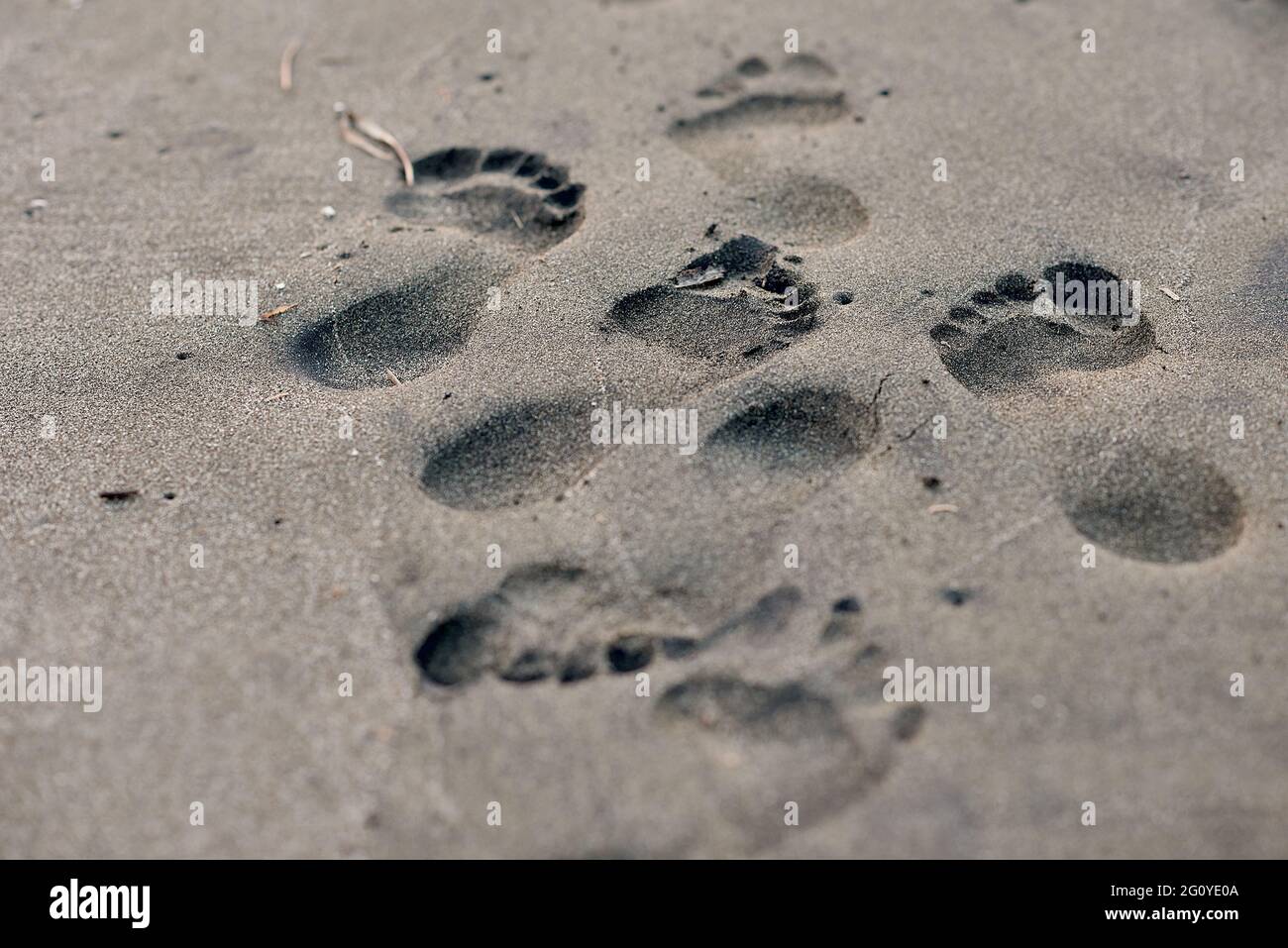 Footprints in the sand in grey color, horizontal image Stock Photo - Alamy