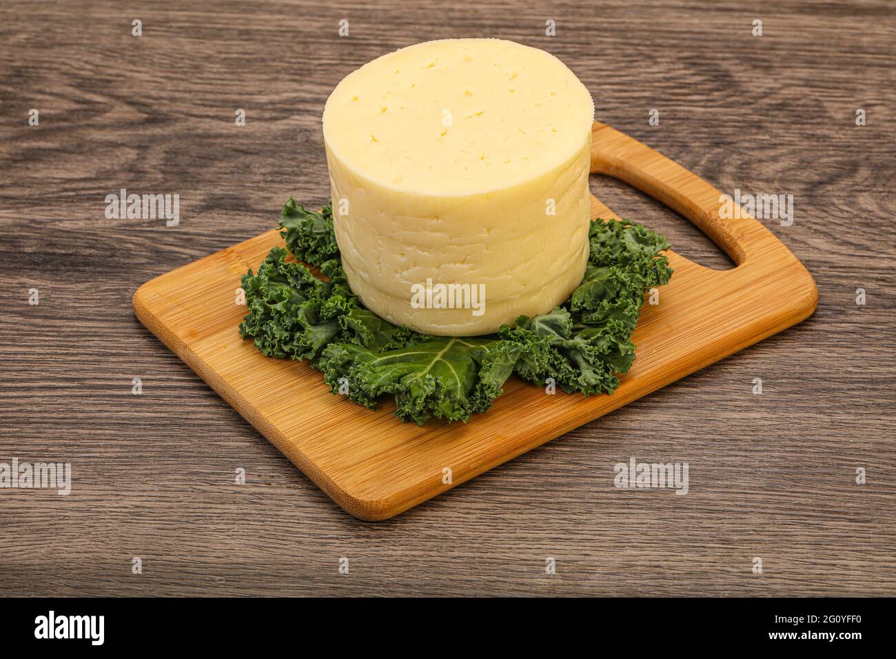 Yellow round dairy soft cheese piece Stock Photo - Alamy