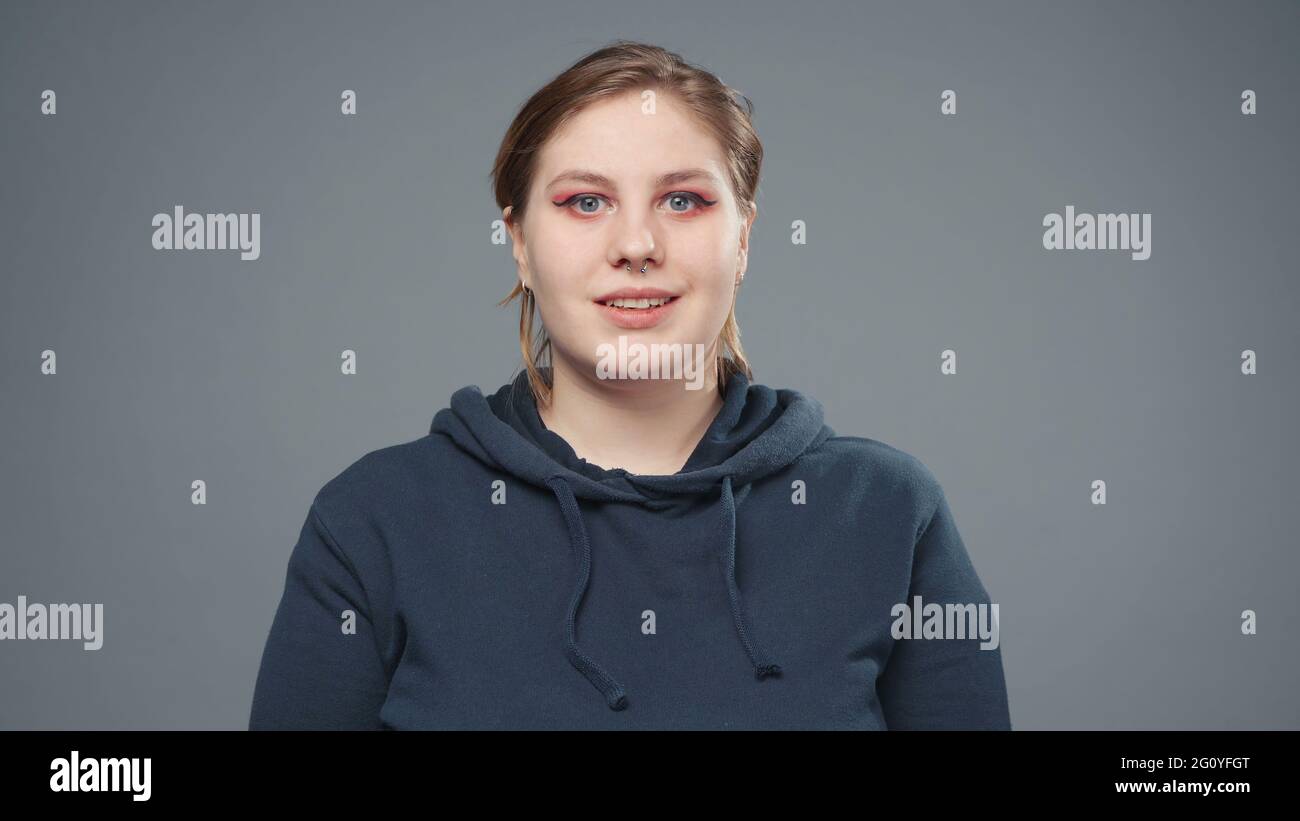 Photo of the smiling stout woman, closeup Stock Photo - Alamy