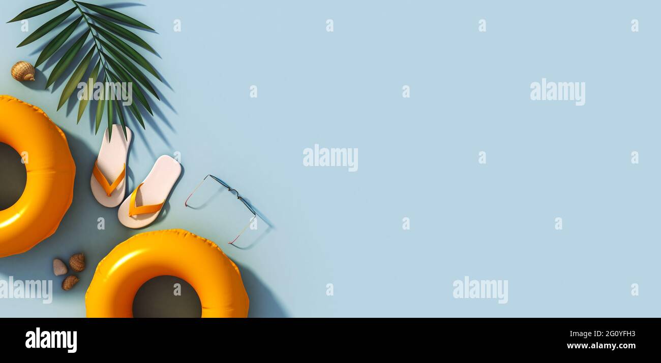 summer background, palm leaves and glasses on blue background.,copy ...