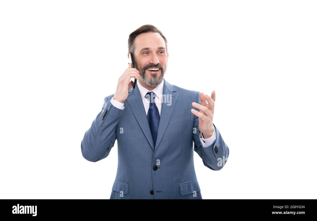 adult ceo talk on cellphone. phone call. mobile technology ...