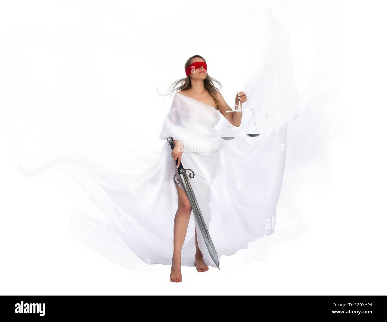 The ancient goddess of justice Themis in fluttering white robes ...