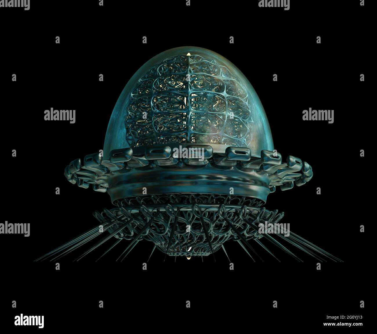 Futuristic Spaceship With Glowing Light Beam Inside. Alien Technology ...