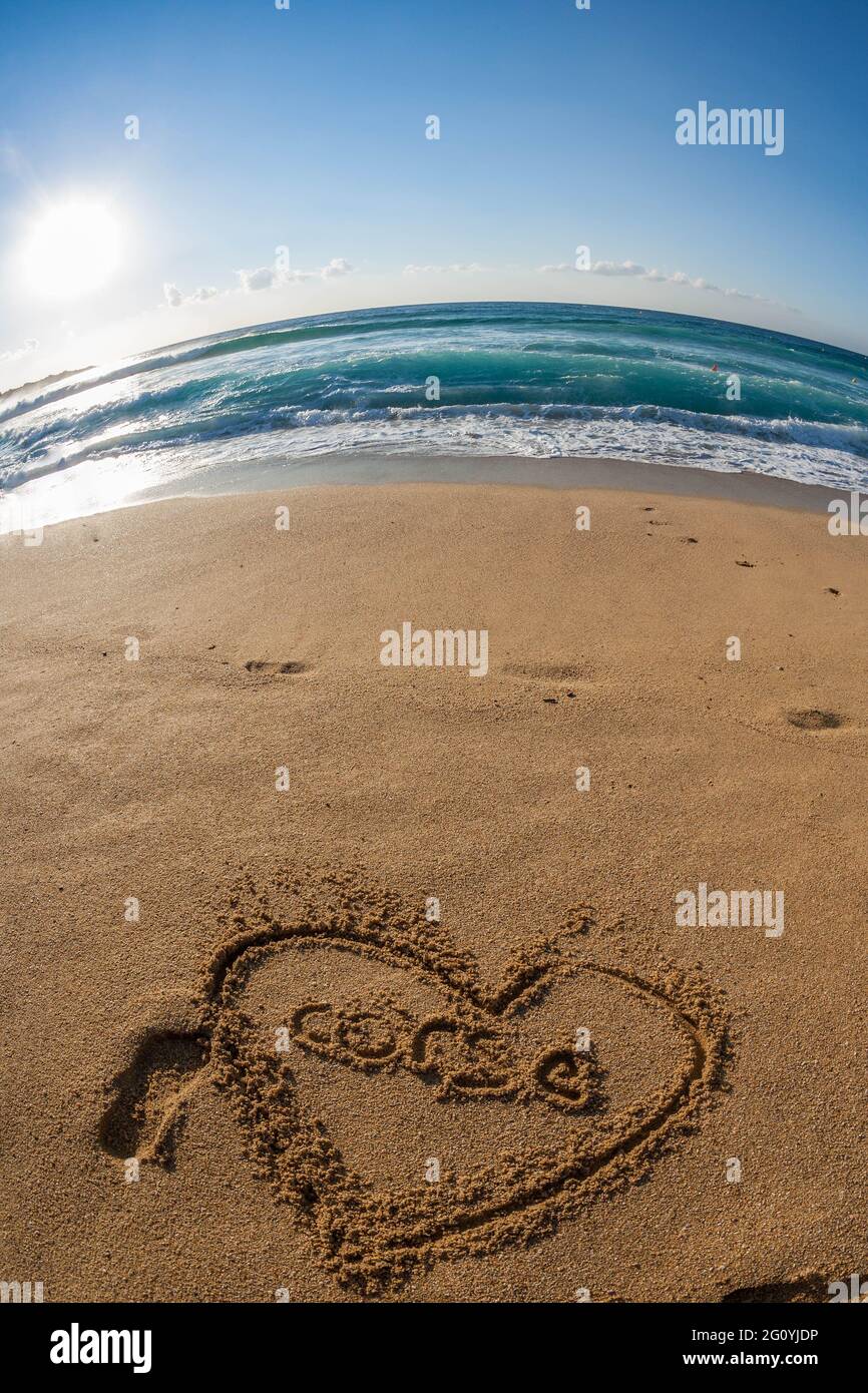 FRANCE, HAUTE CORSE (2B) BALAGNE REGION, AREGNO BEACH, HEART ON THE ...