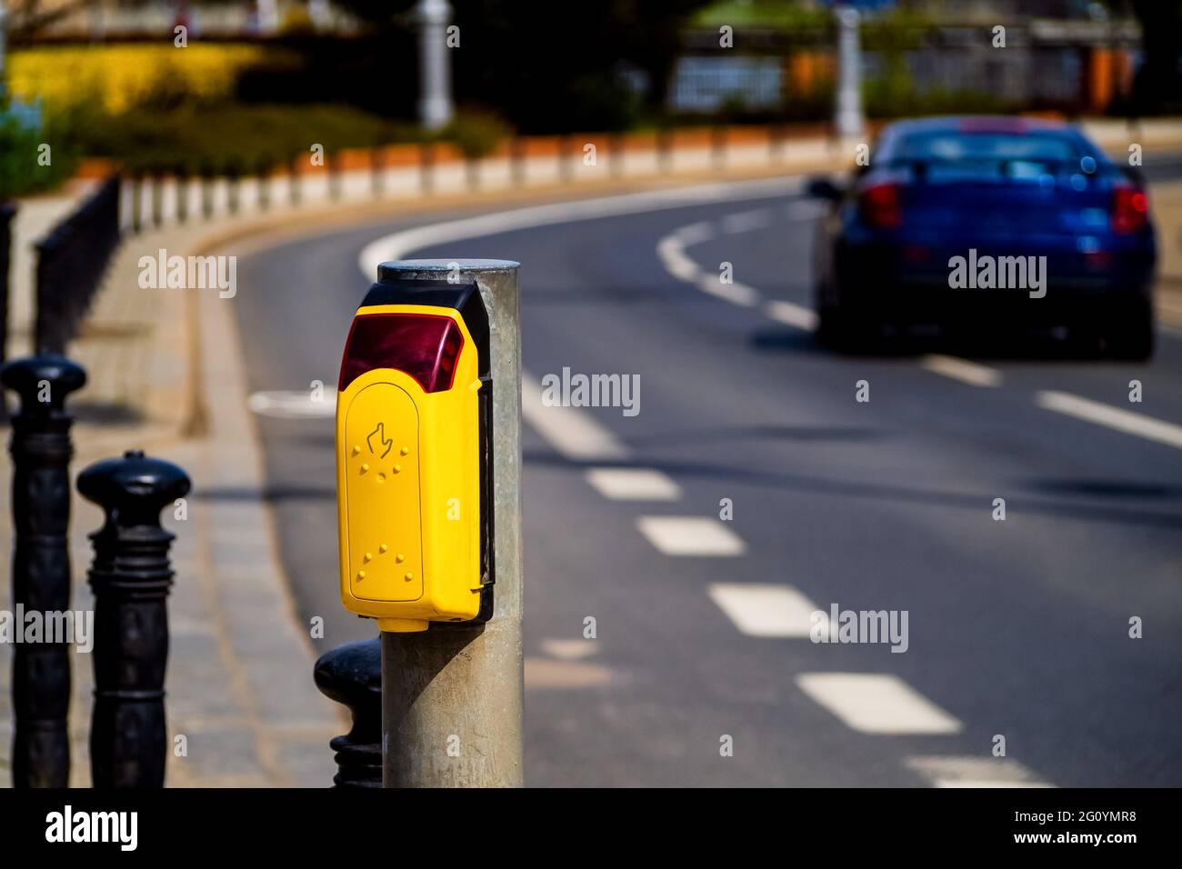 Traffic light button at a pedestrian crossing. Pedestrian push button ...