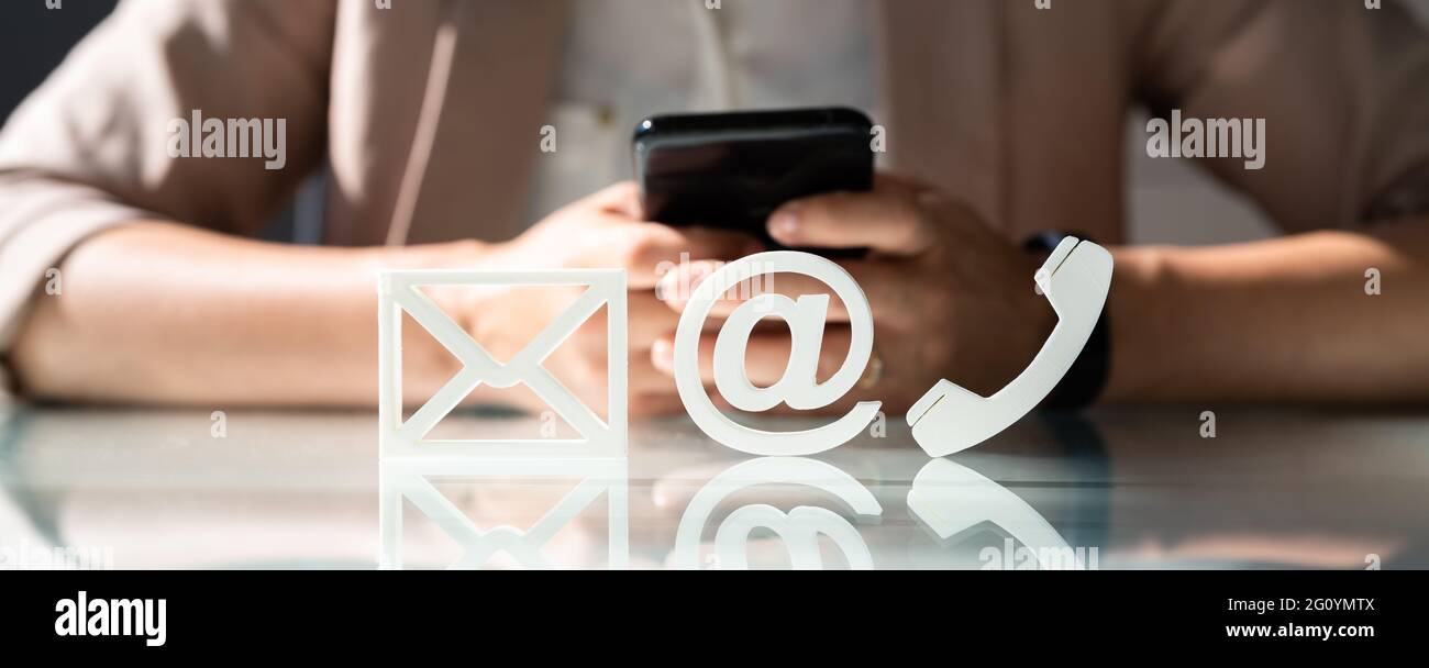 Contact Us Email Marketing And Social Media Post Stock Photo - Alamy