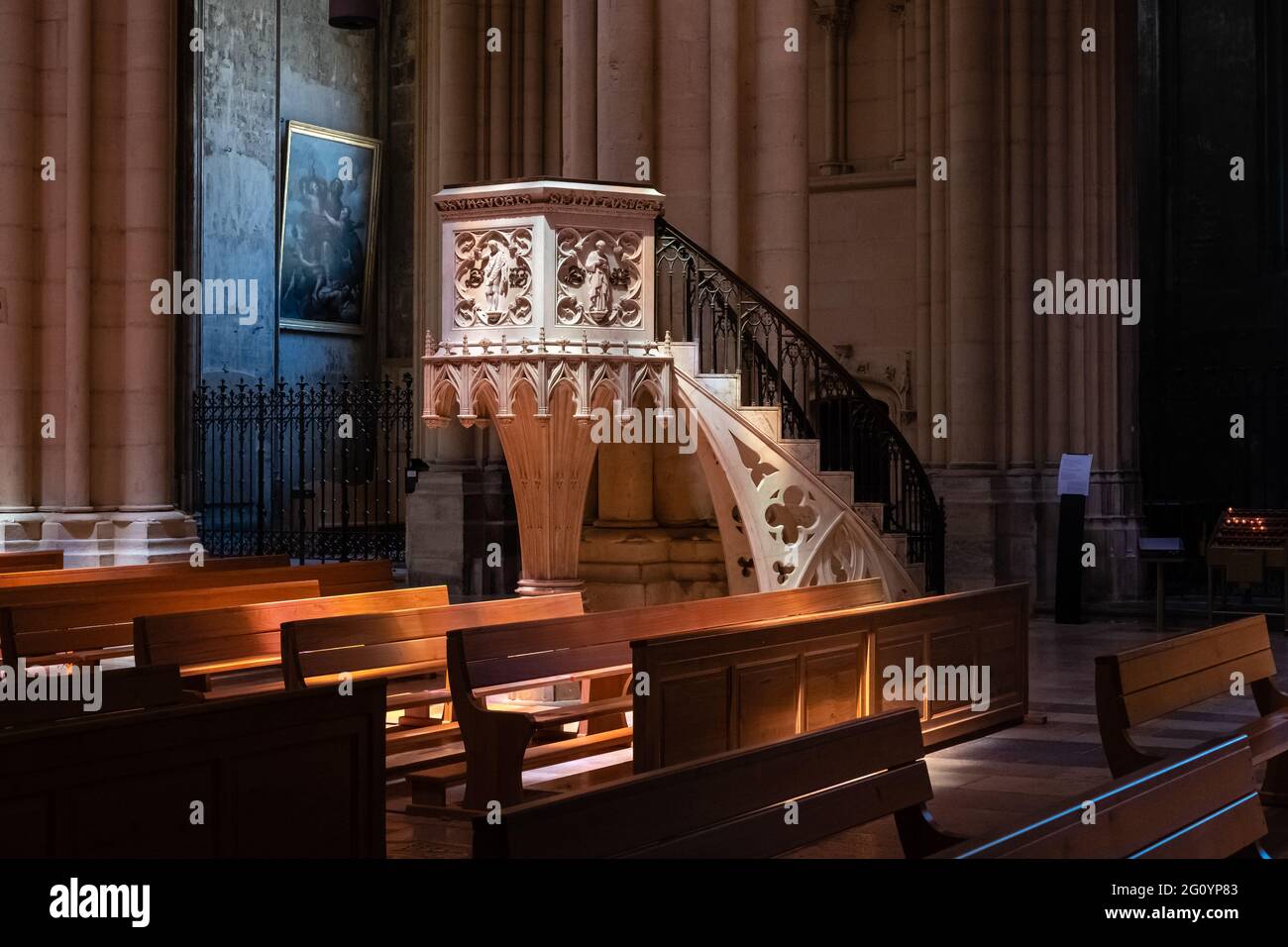 Lyon (France), May 31, 2021. The pulpit of the St Jean cathedral in ...