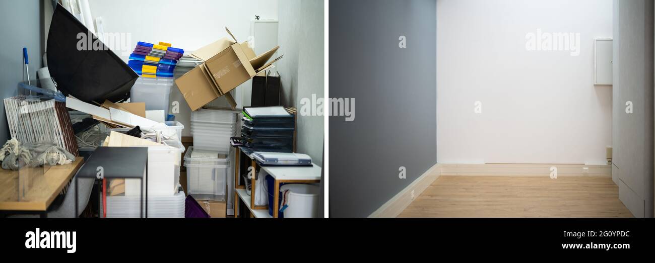 Before After Messy Room Declutter And Clearing Stock Photo - Alamy
