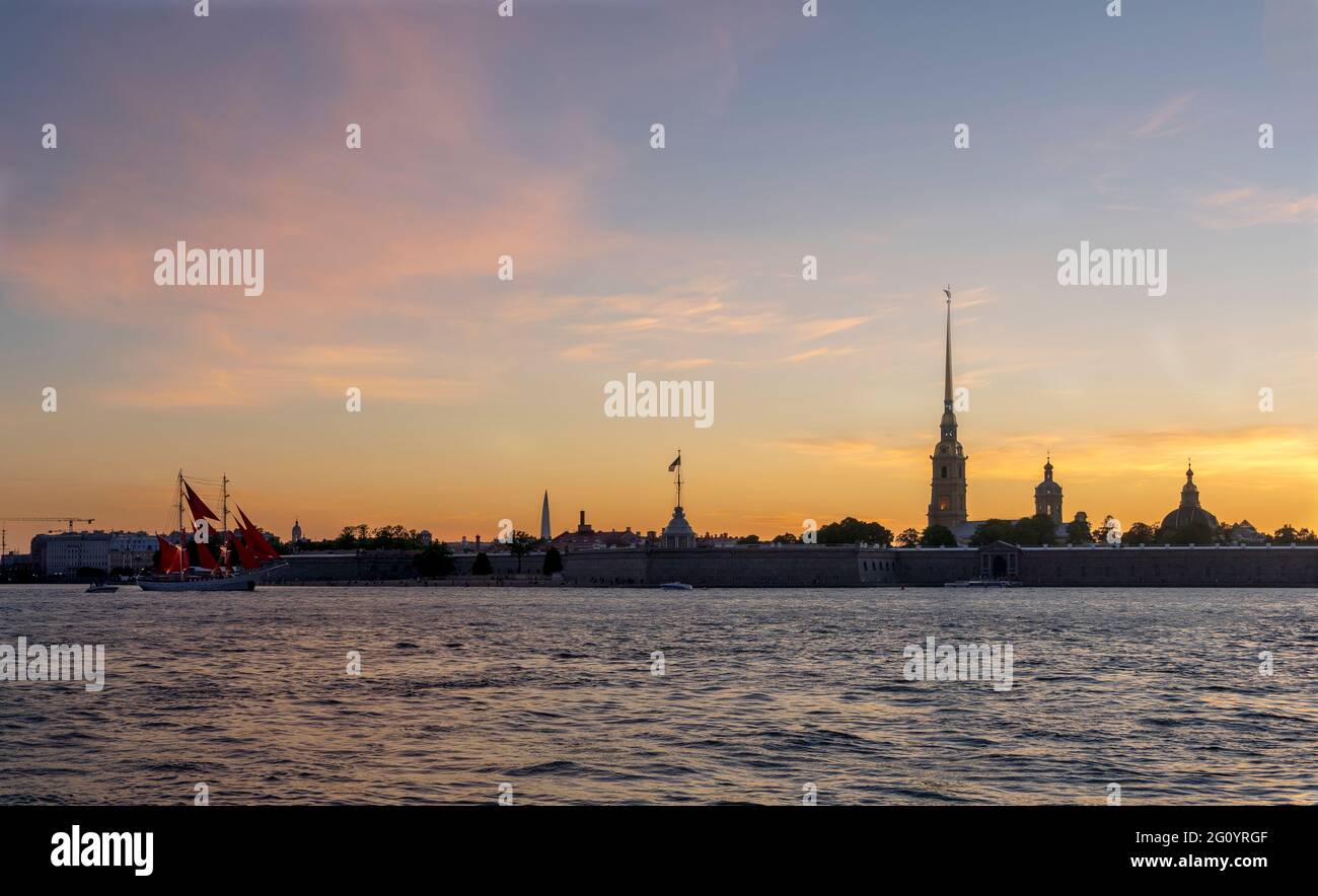 The Brigantine sails near the Peter and Paul fortress Stock Photo - Alamy