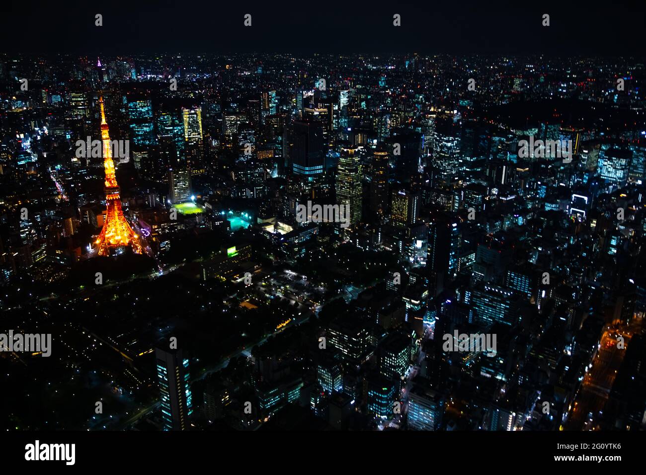 Aerial night illuminated city view in Tokyo Stock Photo - Alamy