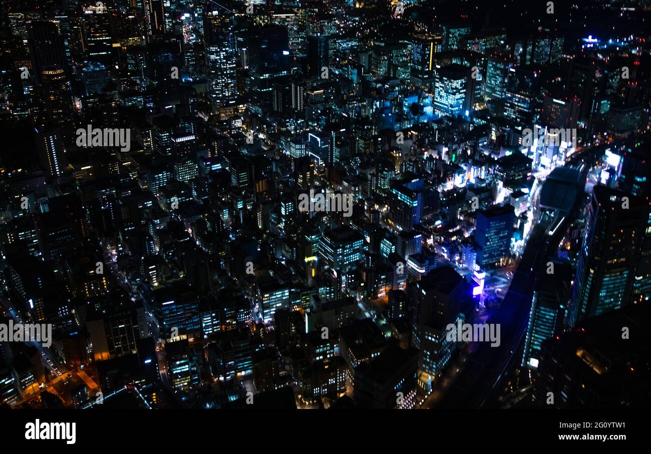 Aerial night illuminated city view in Tokyo Stock Photo - Alamy