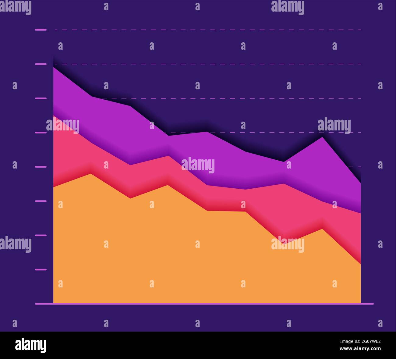 Abstract Paper graph color line moving down. concept of collapse and ...