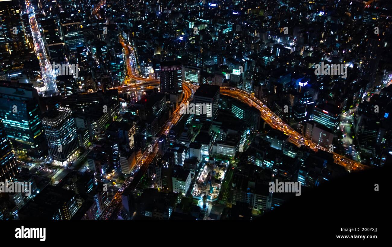 Aerial night illuminated city view in Tokyo Stock Photo - Alamy