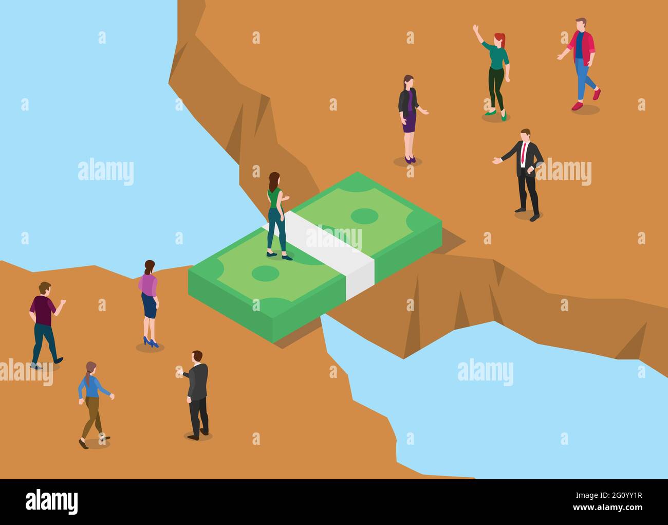 financial bridge concept with modern flat isometric style vector ...