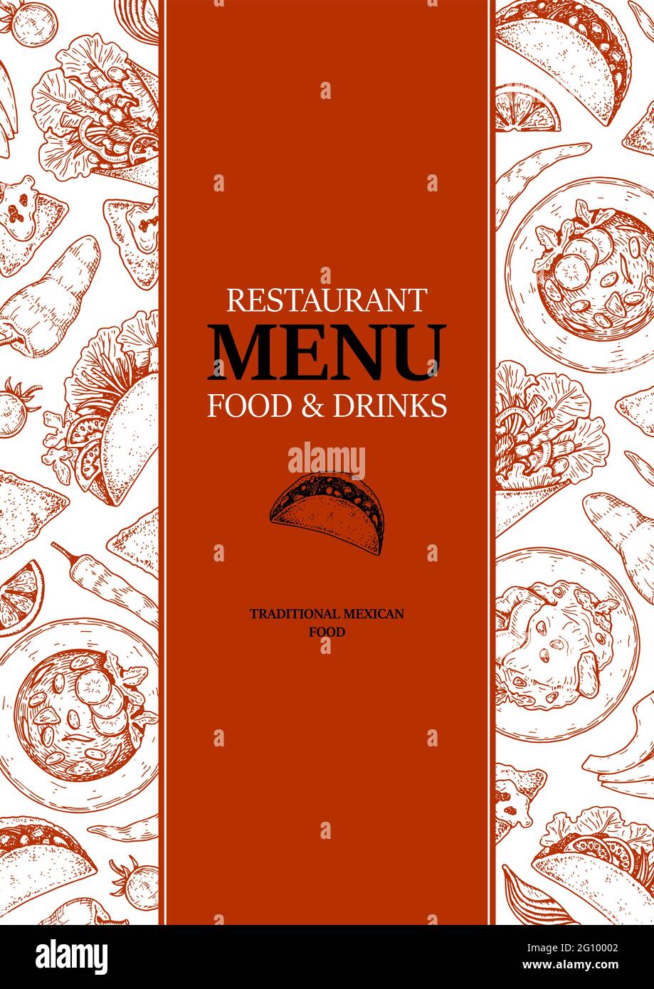 Mexican food menu cover with hand drawn elements. Vector illustration ...