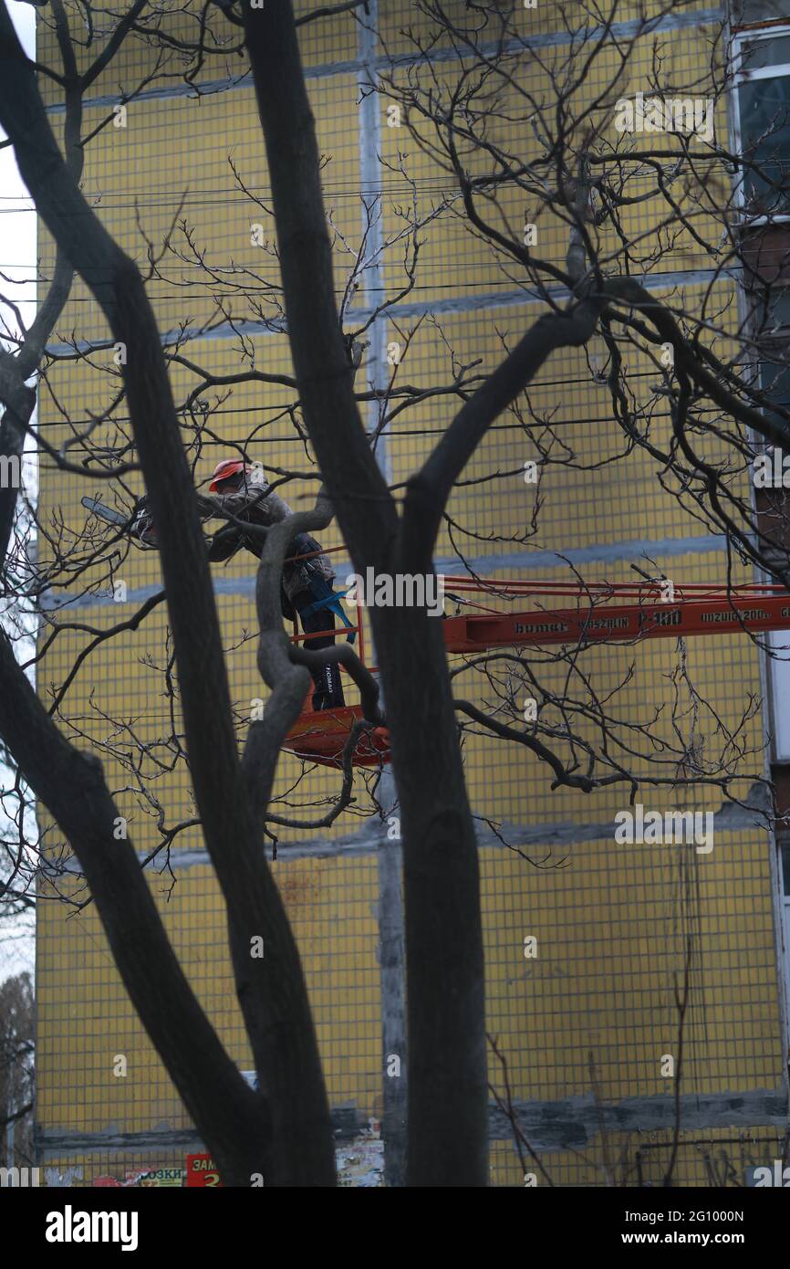 working street in the city where people are doing work Stock Photo - Alamy