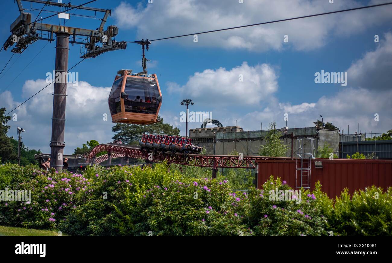 The Sky ride, RITA and Thi3teen Rollercoasters on a Sunny day at Alton ...