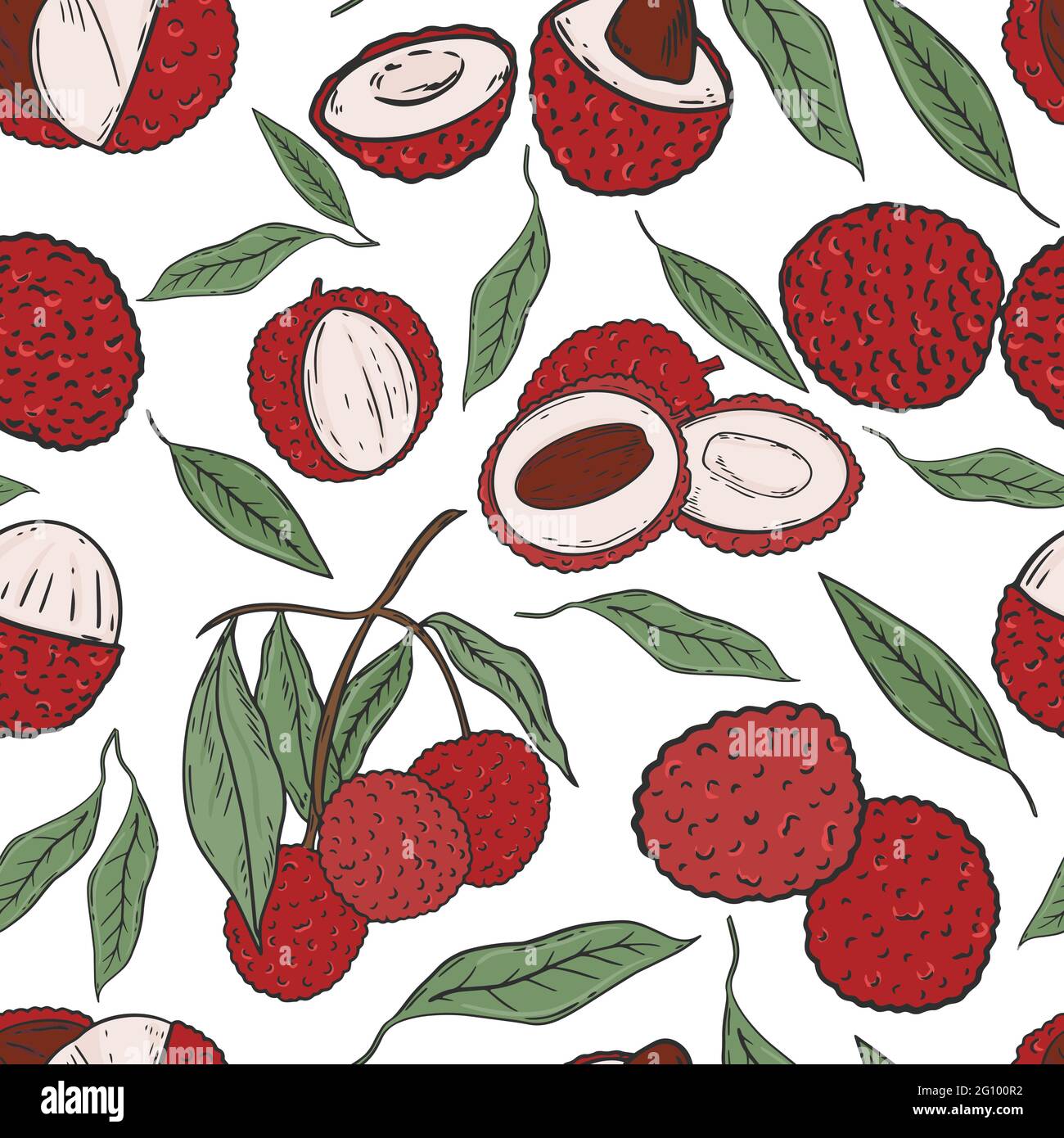 Seamless pattern with lychee fruits vector. Background with colored ...