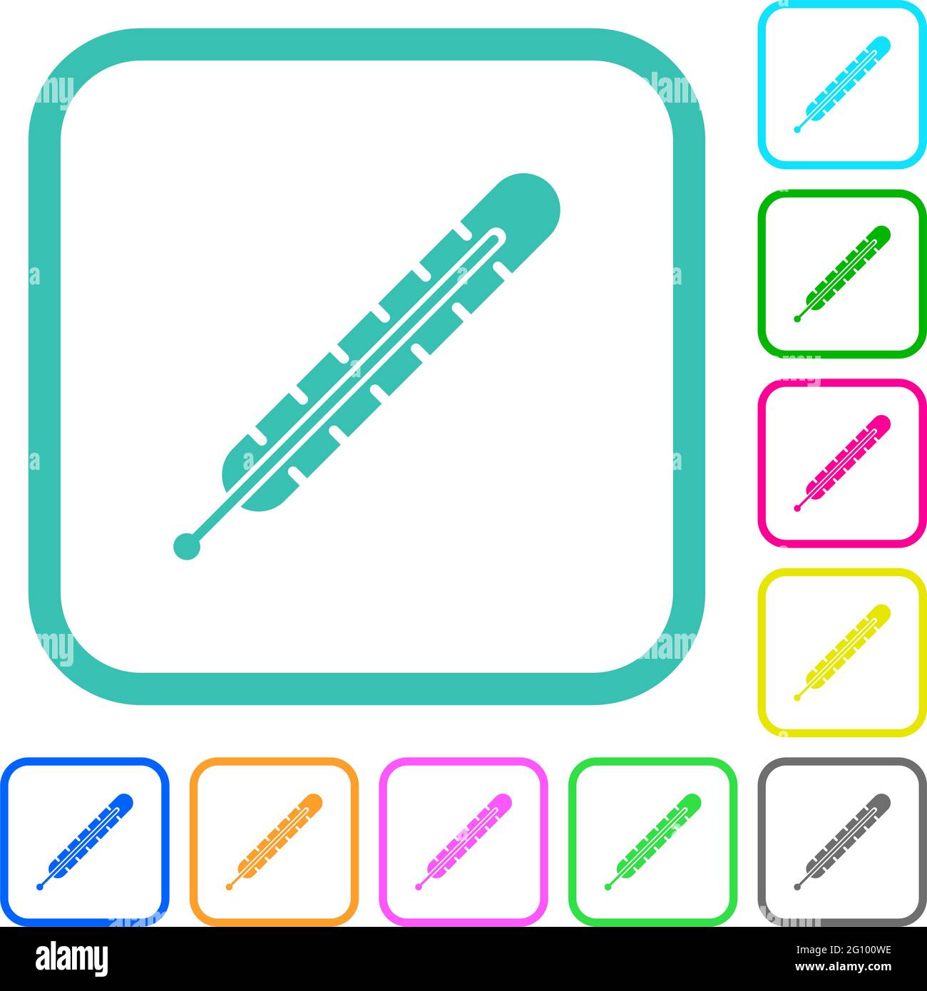 Fever thermometer vivid colored flat icons in curved borders on white ...