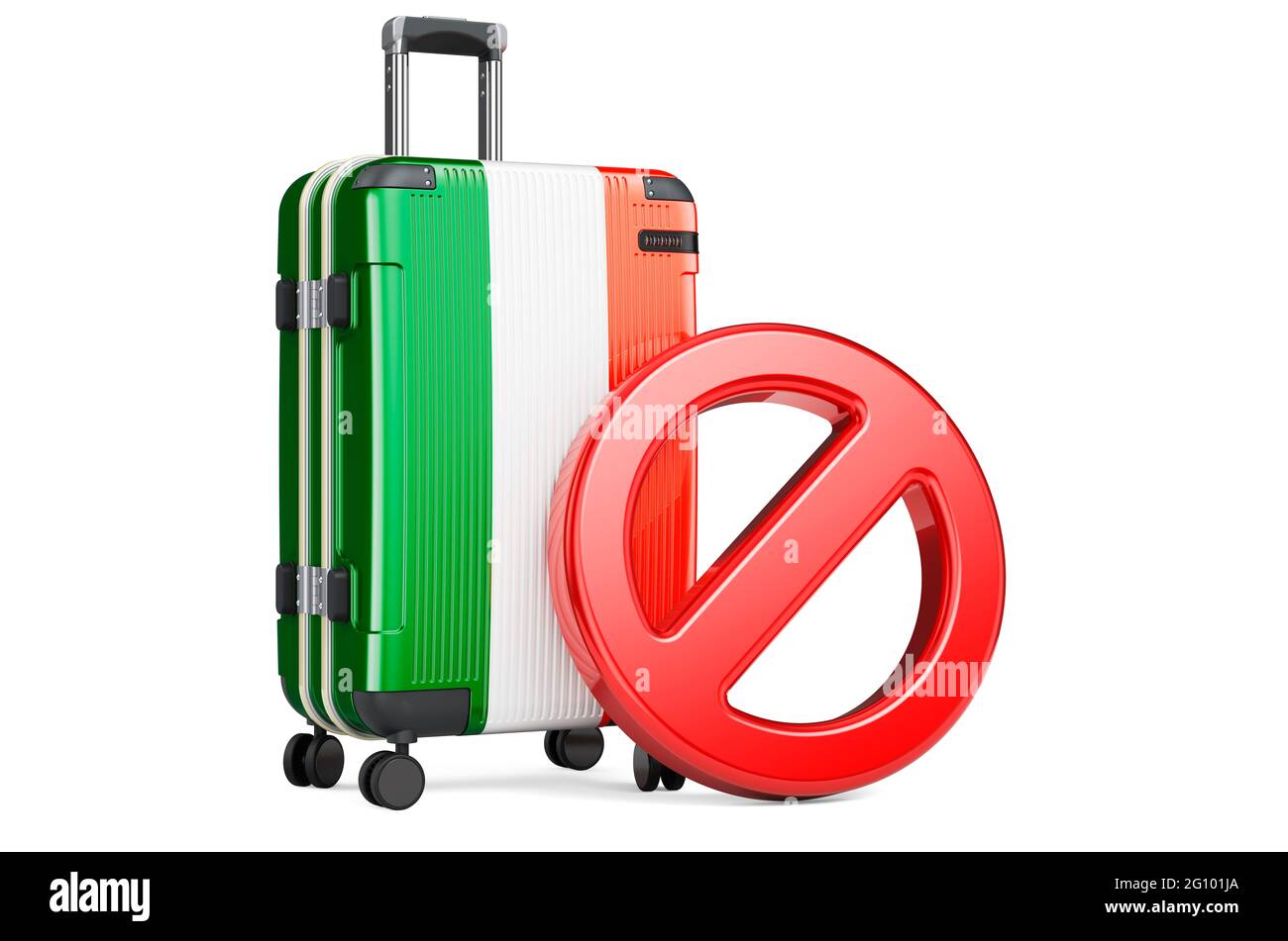 Ireland Entry Ban. Suitcase with Irish flag and prohibition sign. 3D ...