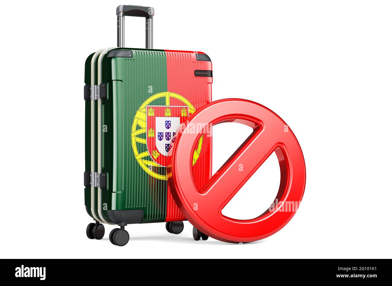 Portugal Entry Ban. Suitcase with Portuguese flag and prohibition sign ...