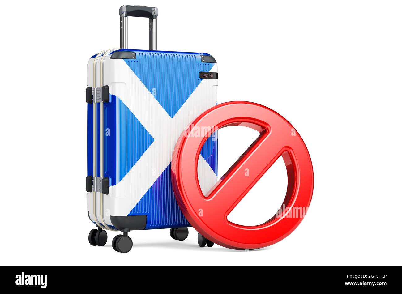 Scotland Entry Ban. Suitcase with Scottish flag and prohibition sign ...