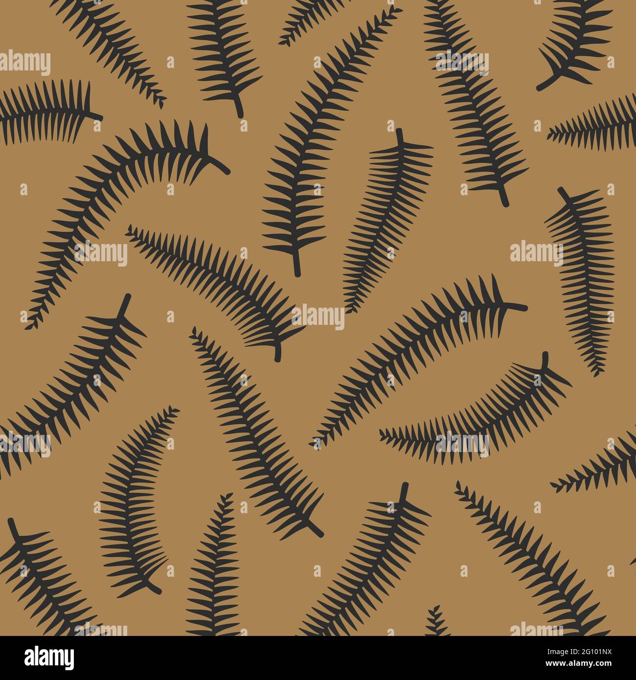 Simple minimal black fern leaves tropical seamless pattern. Brown ...