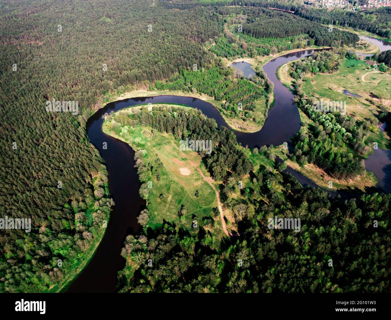 Aerial view of the river valley Stock Photo - Alamy