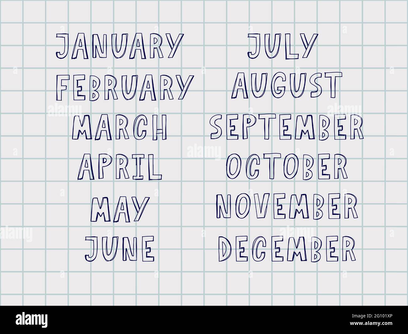 Handwritten names of months: December, January, February, March, April ...