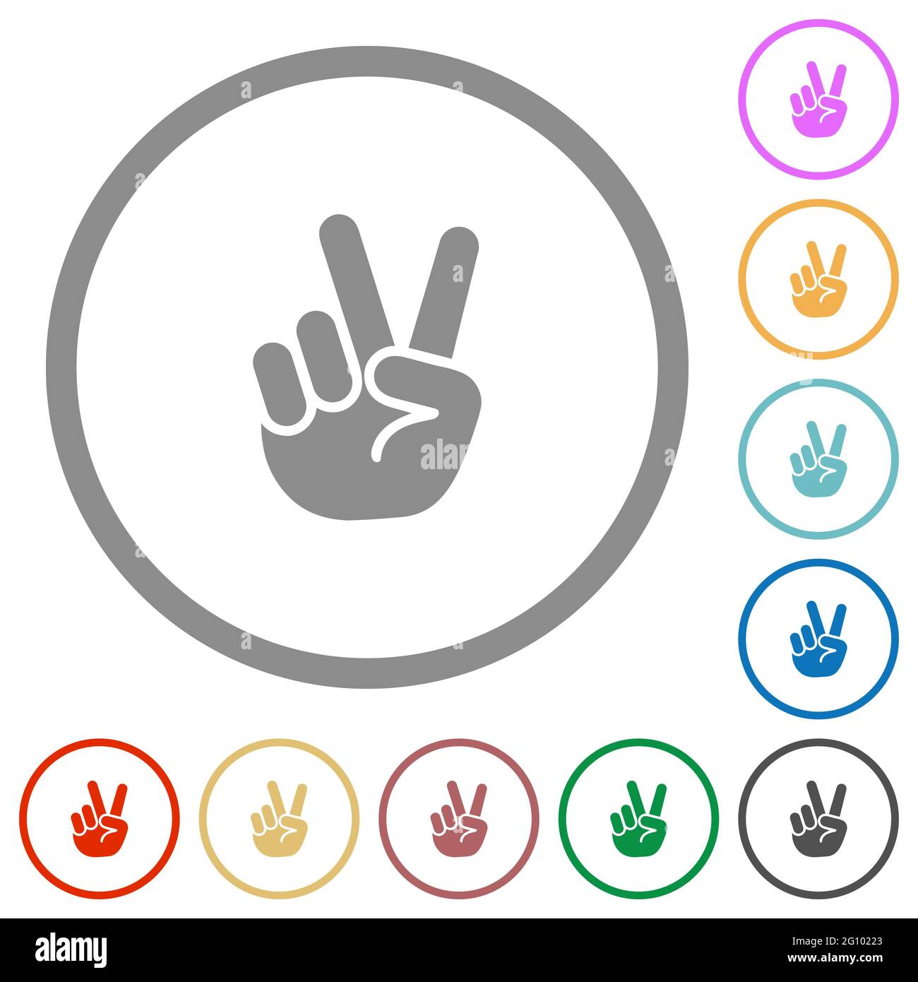 Victory sign hand gesture flat color icons in round outlines on white ...