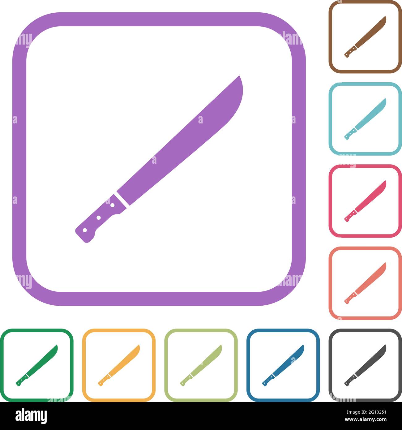 Machete simple icons in color rounded square frames on white background ...