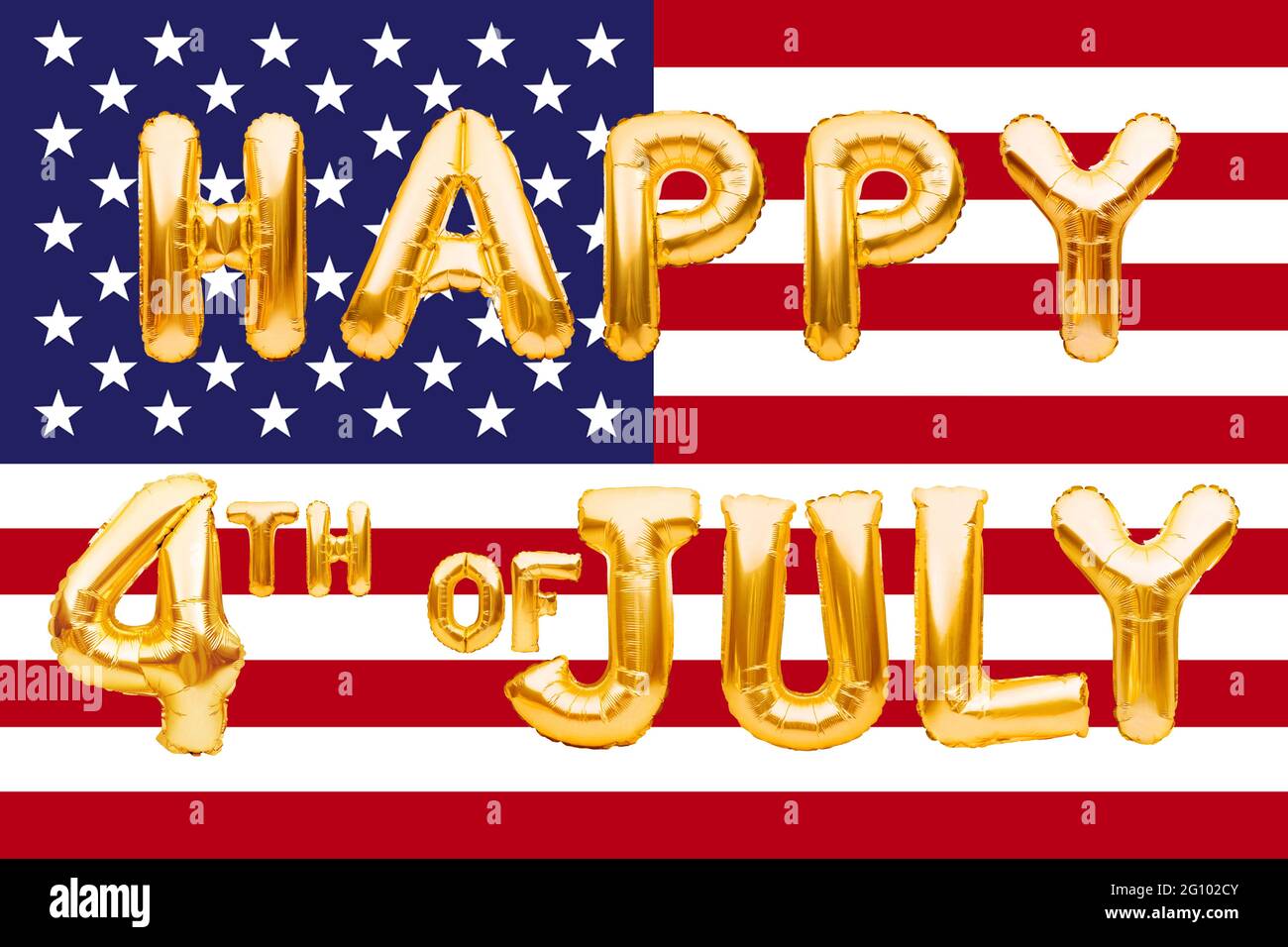 HAPPY 4TH OF JULY words made of golden inflatable balloons on american ...
