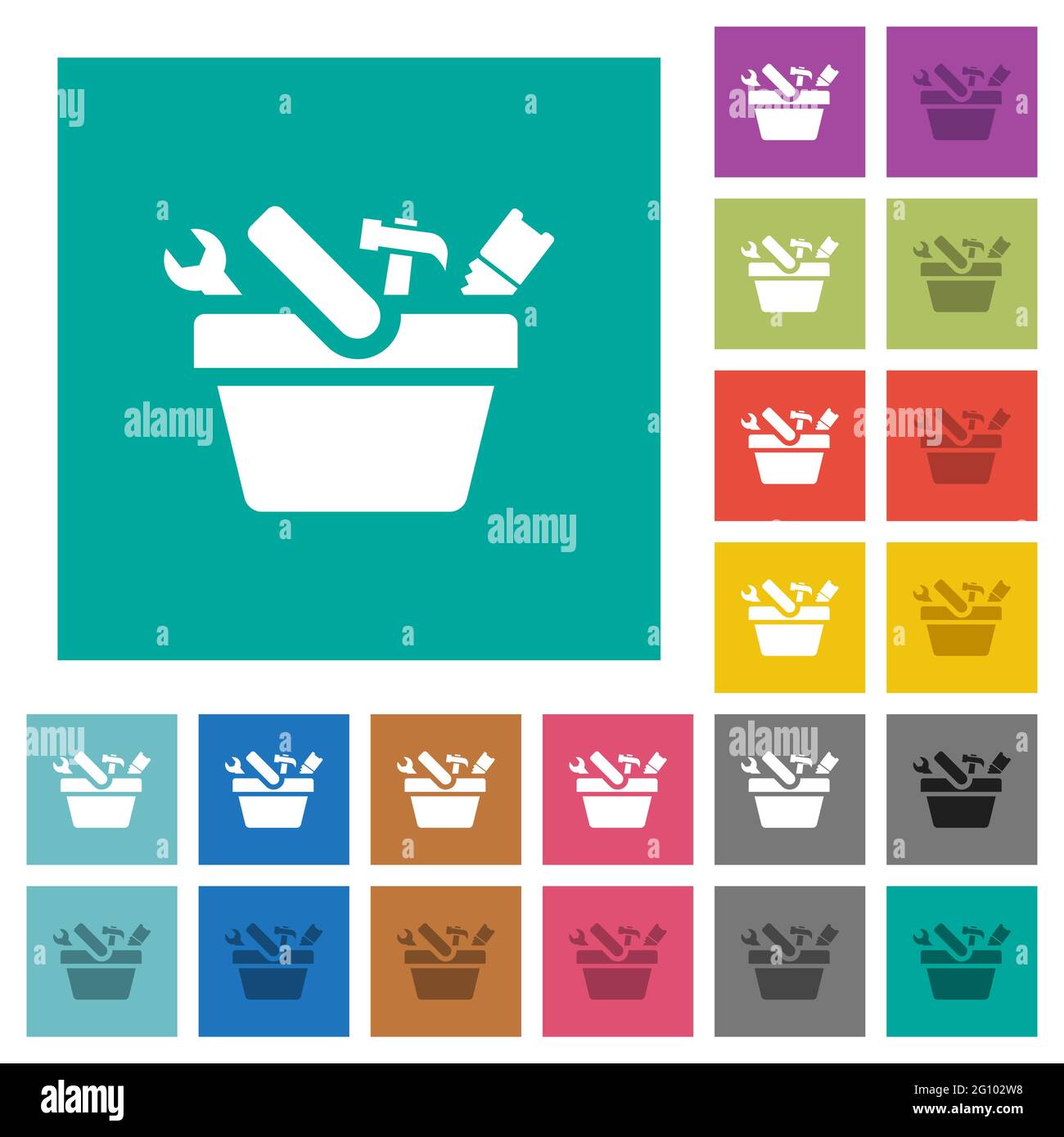 Toolbox multi colored flat icons on plain square backgrounds. Included ...