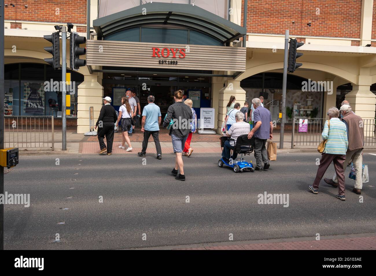 Pedastrian crossing outside the entrance of Roys of Wroxham norfolk ...