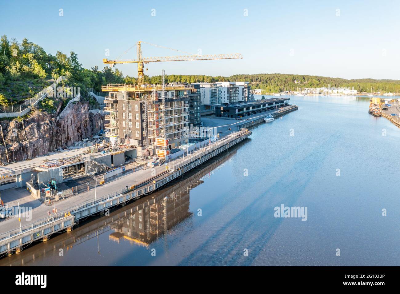 Aerial view of construction site of residential buildings in Turku ...