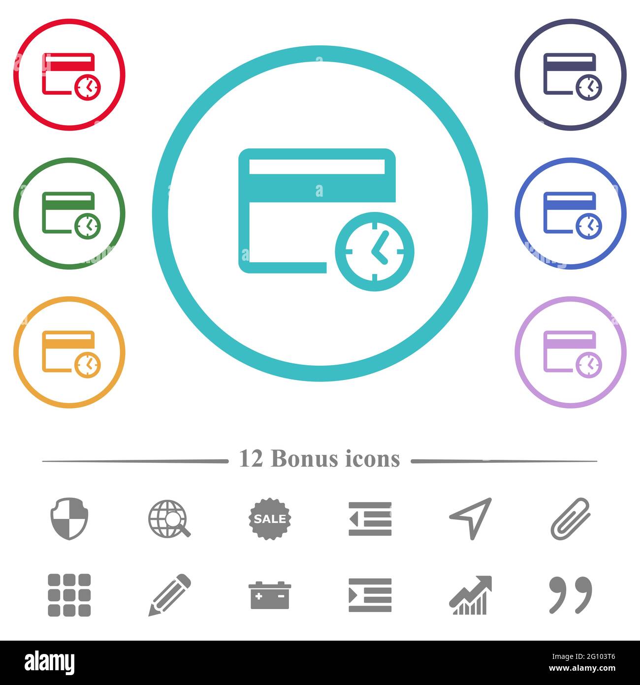 Credit card transaction history flat color icons in circle shape ...