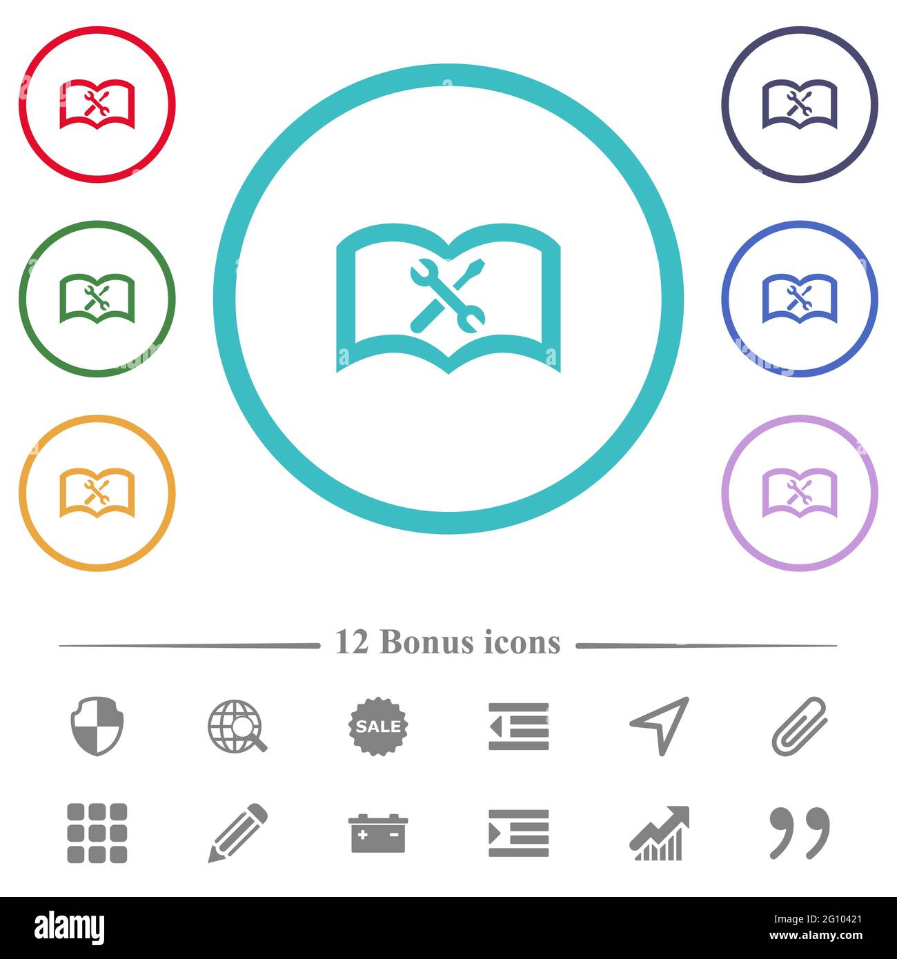 User guide with wrench and screwdriver flat color icons in circle shape ...