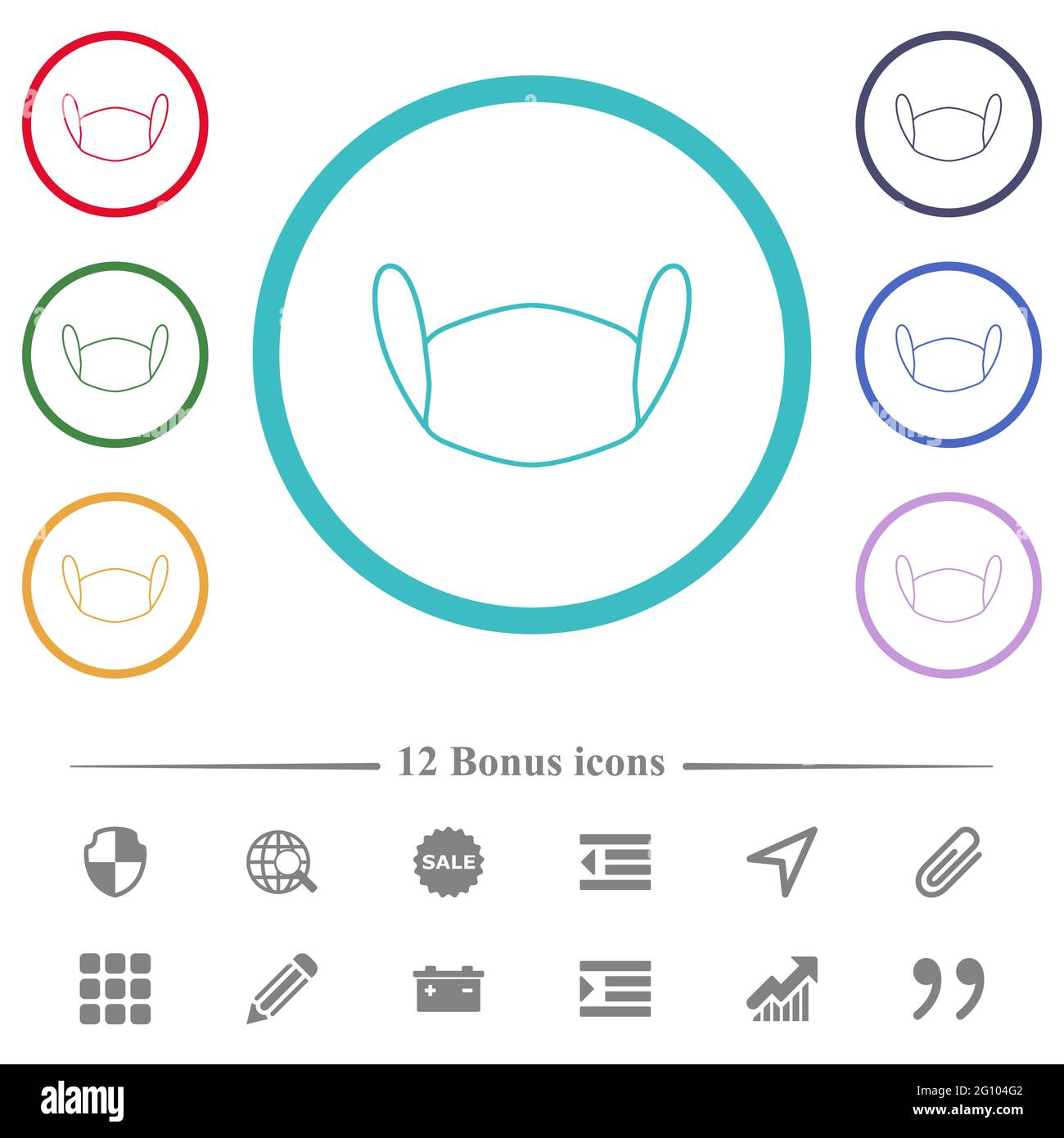 Medical face mask flat color icons in circle shape outlines. 12 bonus ...