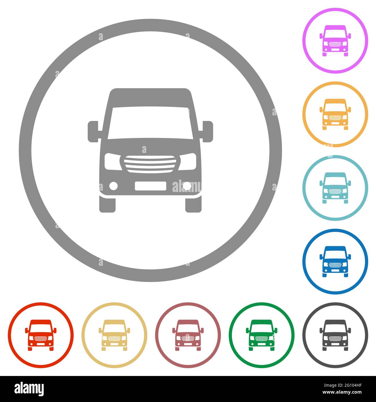 Van front view flat color icons in round outlines on white background ...