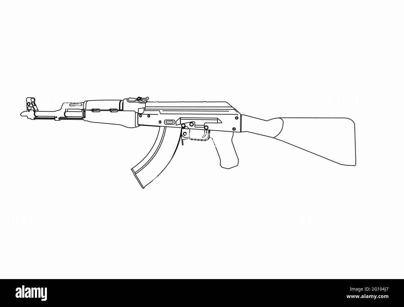 Line art of an AK47 in black and white for logo, sign, apps or website ...