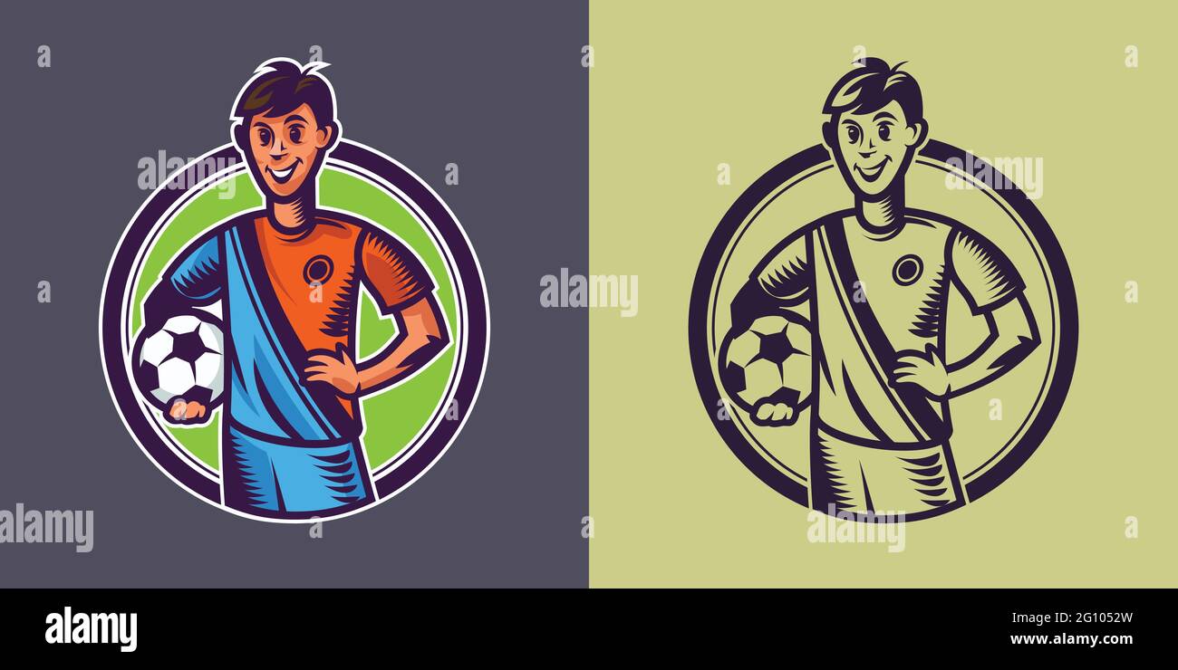 Soccer player holding ball in different styles. Football concept art ...