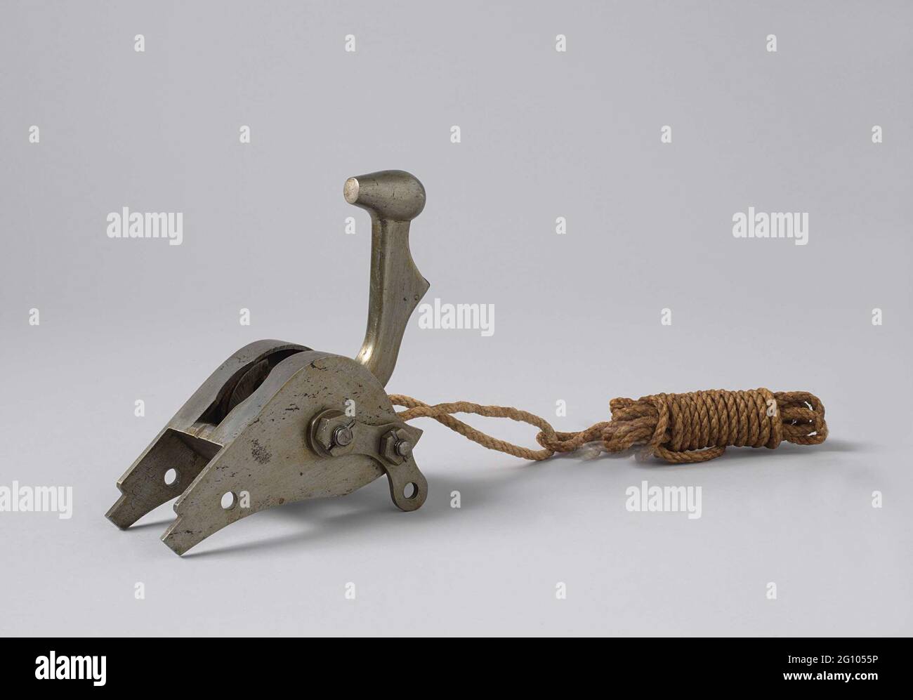 Gunlock (percussion). Iron percussion lock with retrieval rope. The ...